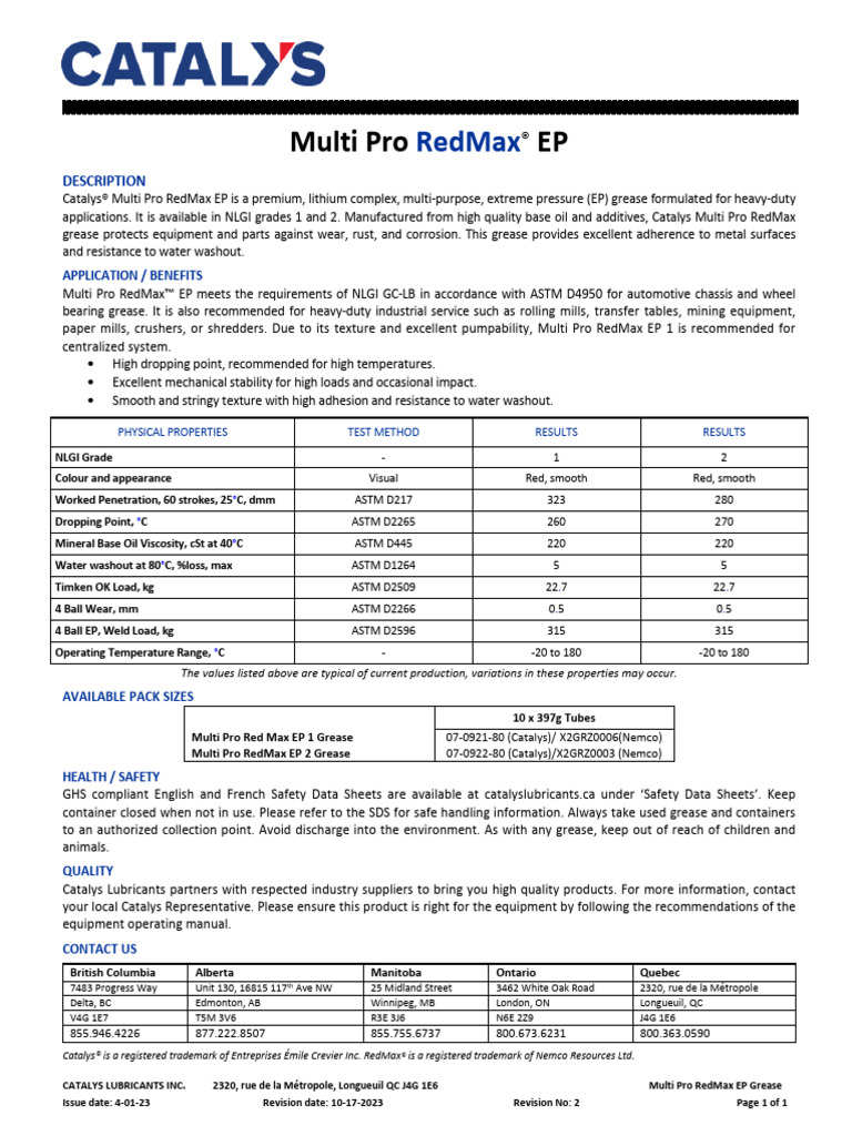 Catalys Multi Pro RedMaxEP - TDS - Eng - Oct2023 - 07-0921 - 07-0922 ...