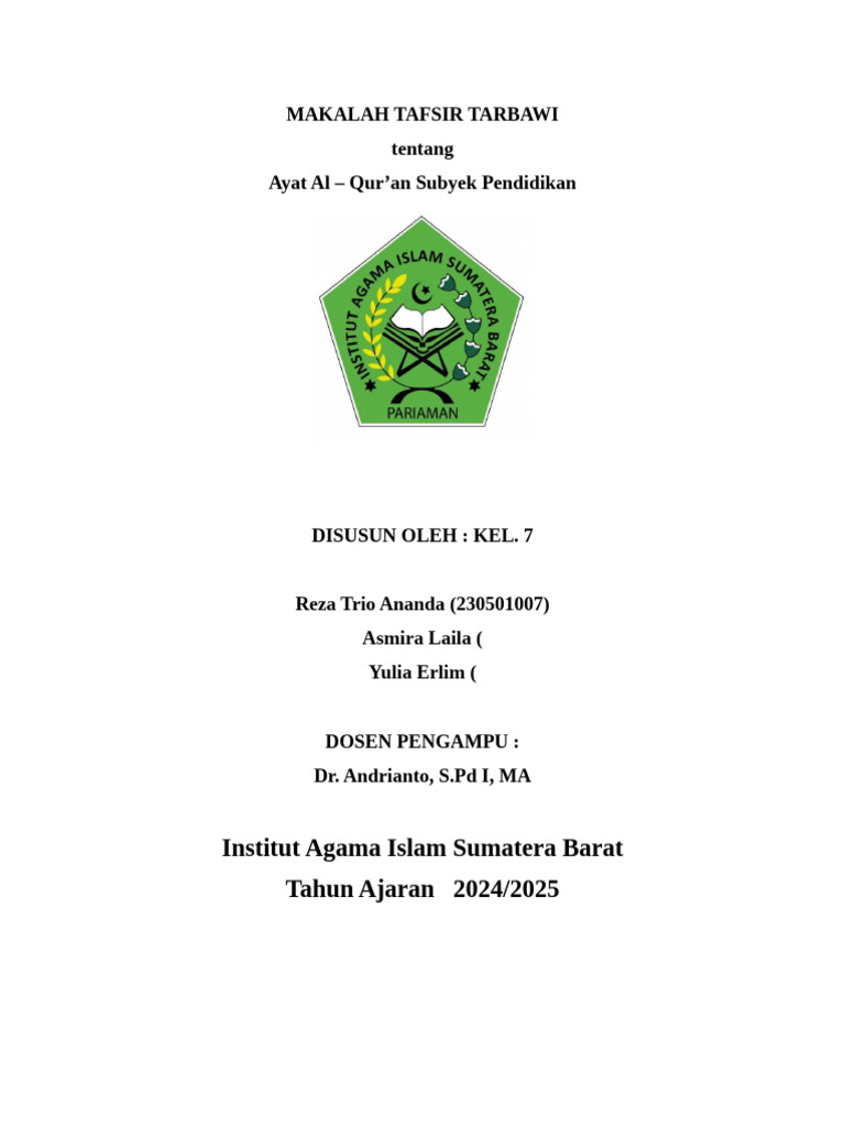 Makalah Tafsir Tarbawi Kel. 7 | PDF