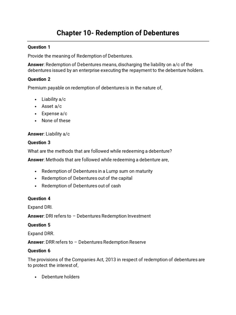 10 - Redemption of Debentures | PDF