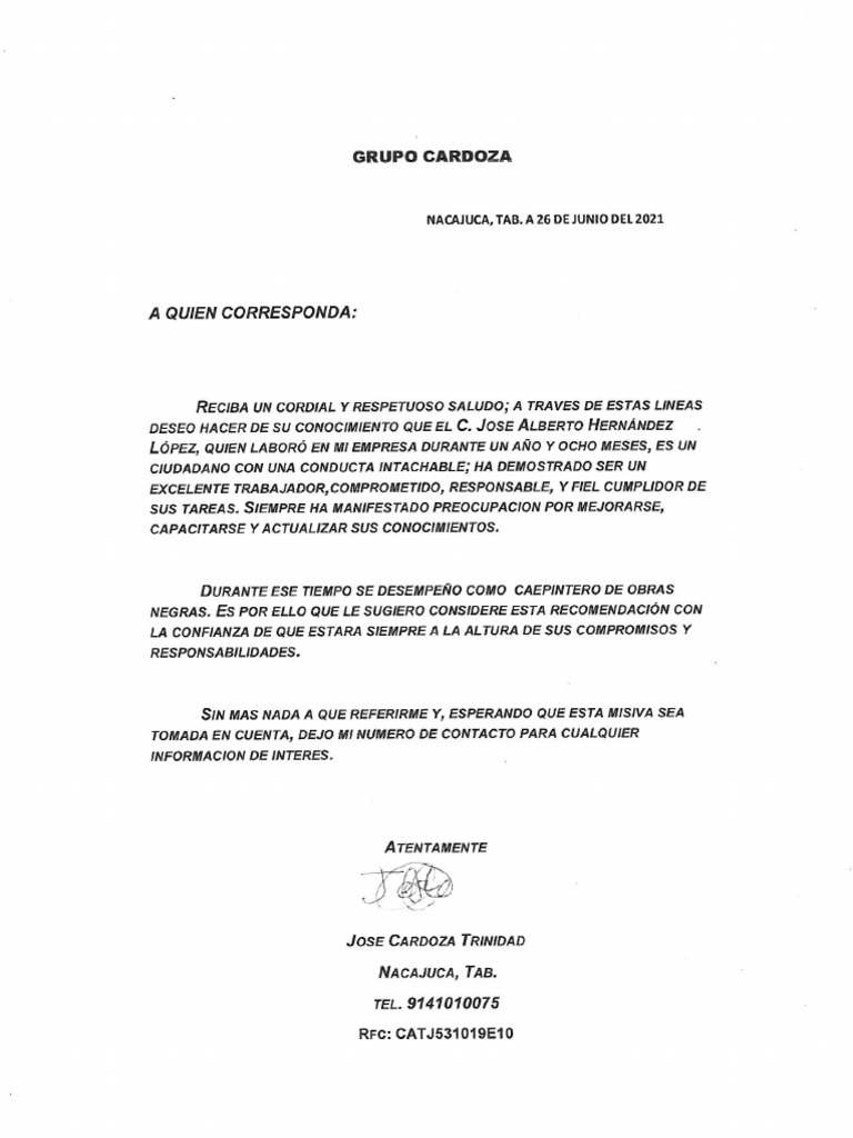Carta de Recom. | PDF