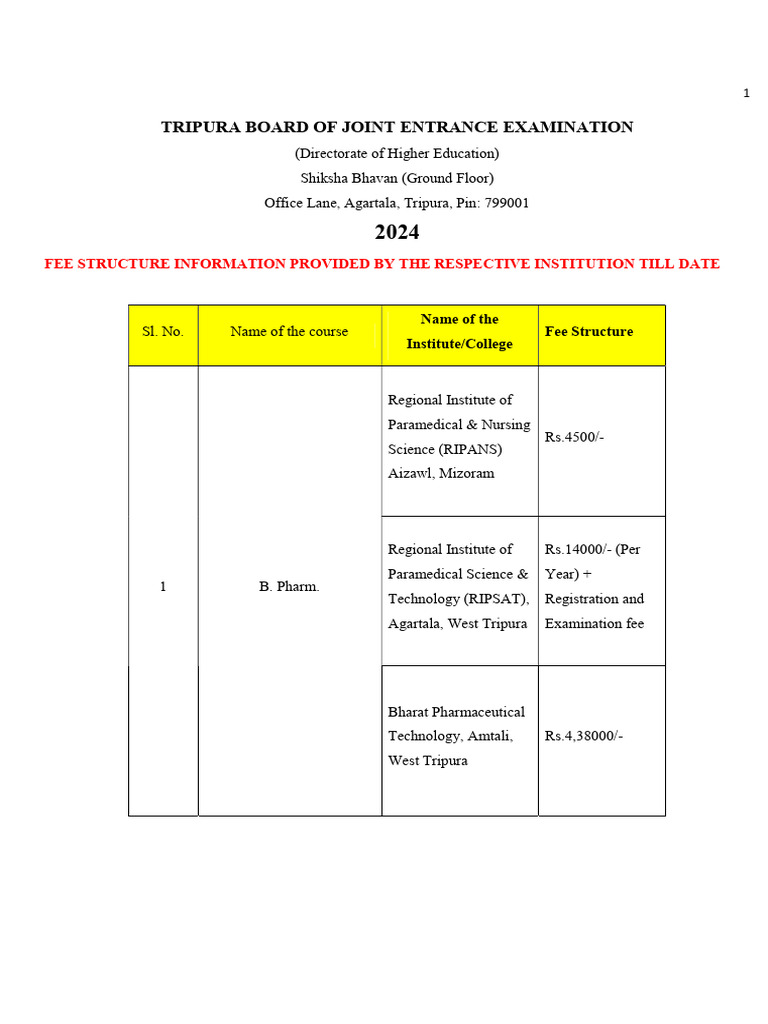 Fee Structure PCB & PCM 2024 | PDF | Health Care | Medicine