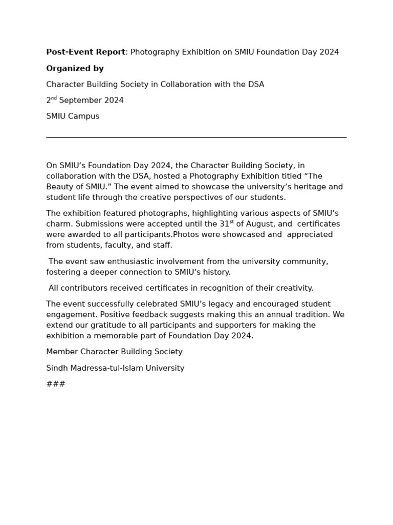 Post-Event Report Organized by | PDF