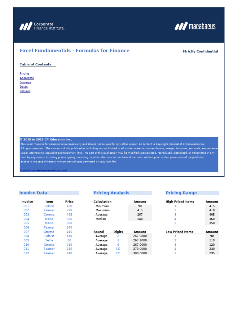 Excel Fundamentals - Formulas For Finance (Template) | PDF