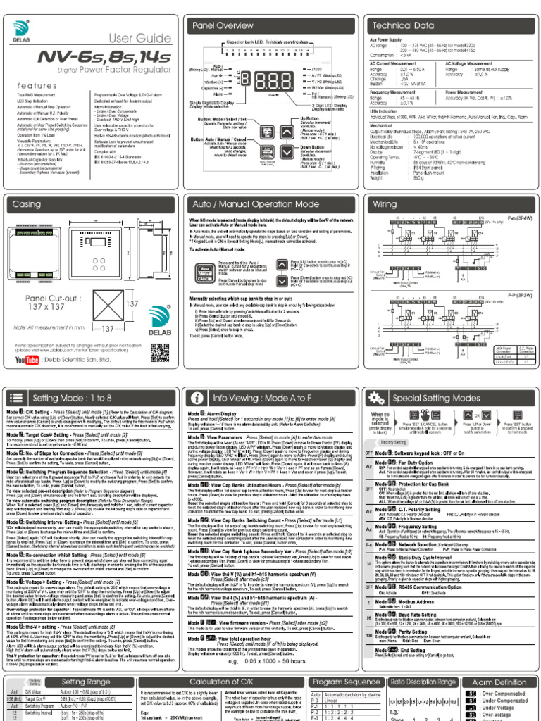 DELAB Digital Power Factor Regulator NV 6s 8s 14s User Guide | PDF