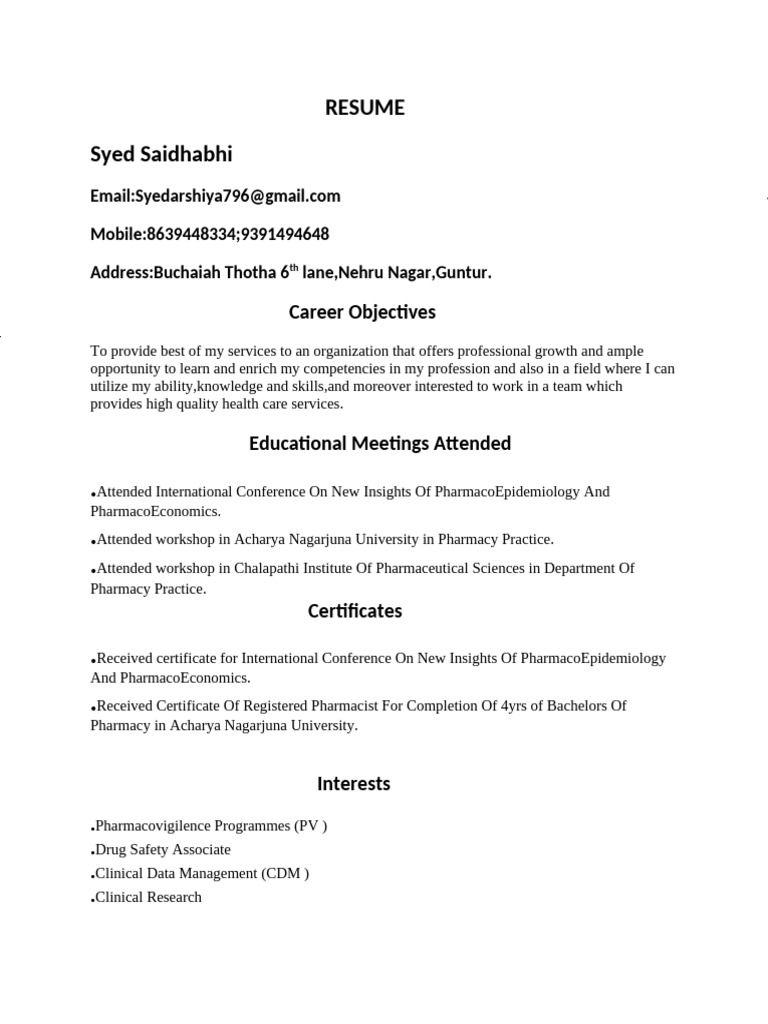 Arshiya Resume Mpharm | PDF