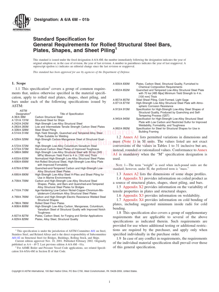 ASTM A6 A6M 01b | PDF