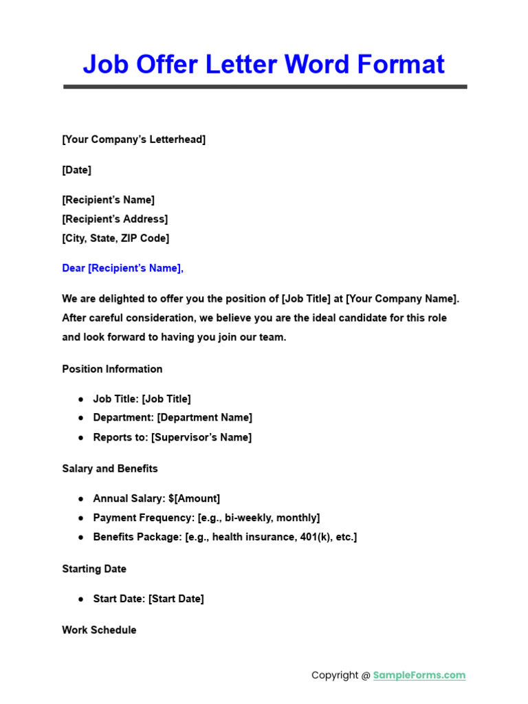 Job Offer Letter Word Format | PDF