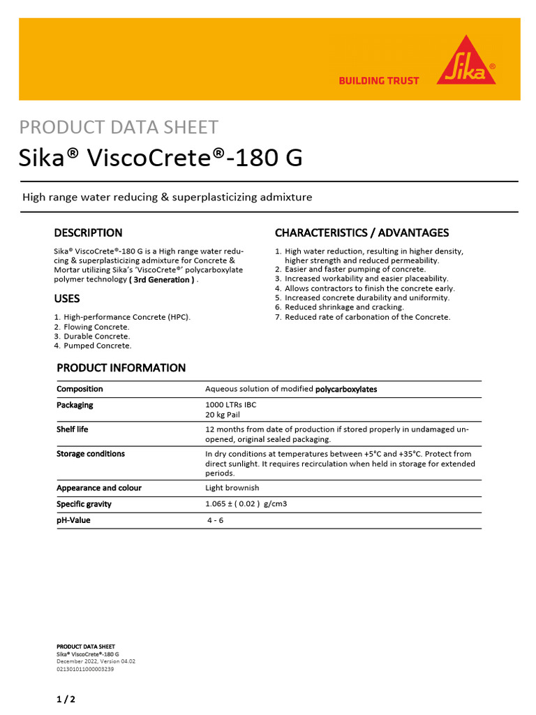 Sika Viscocrete 180g | PDF
