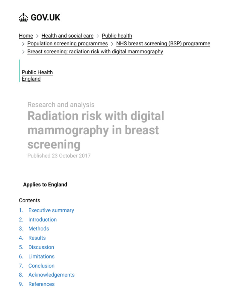 Radiation Risk With Digital Mammography in Breast Screening - GOV - Uk ...