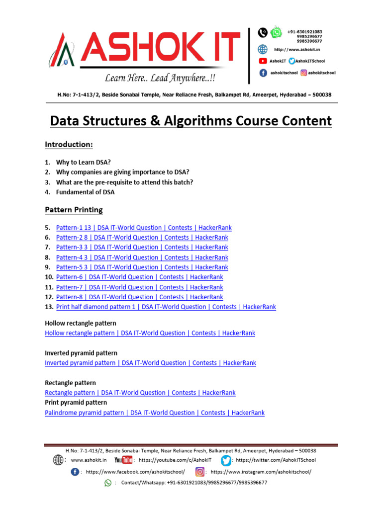 Data Structures & Algorithms Course Content | PDF
