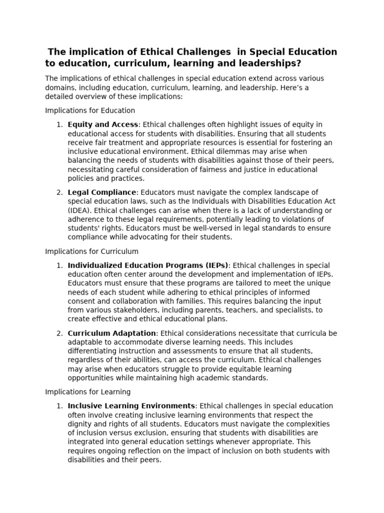 Ethical Challenges in Special Education | PDF | Special Education | Inclusion (Education)