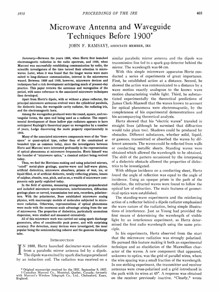 Microwave_Antenna_and_Waveguide_Techniques_before_1900 | PDF