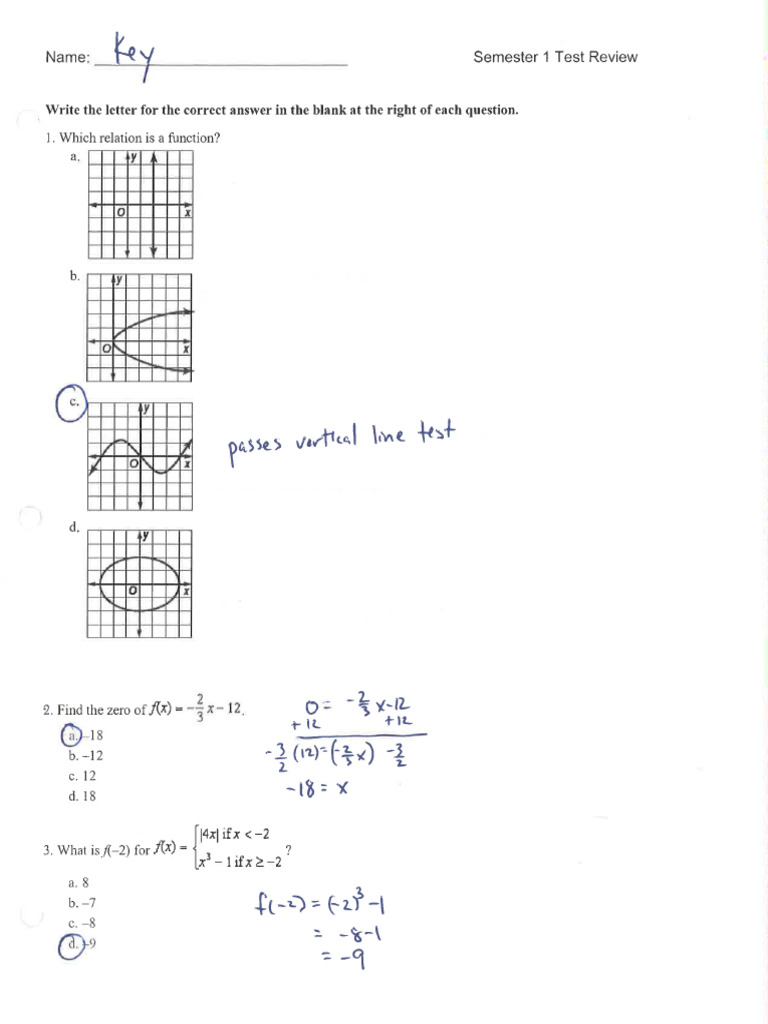 Semester 1 Review - Key | PDF