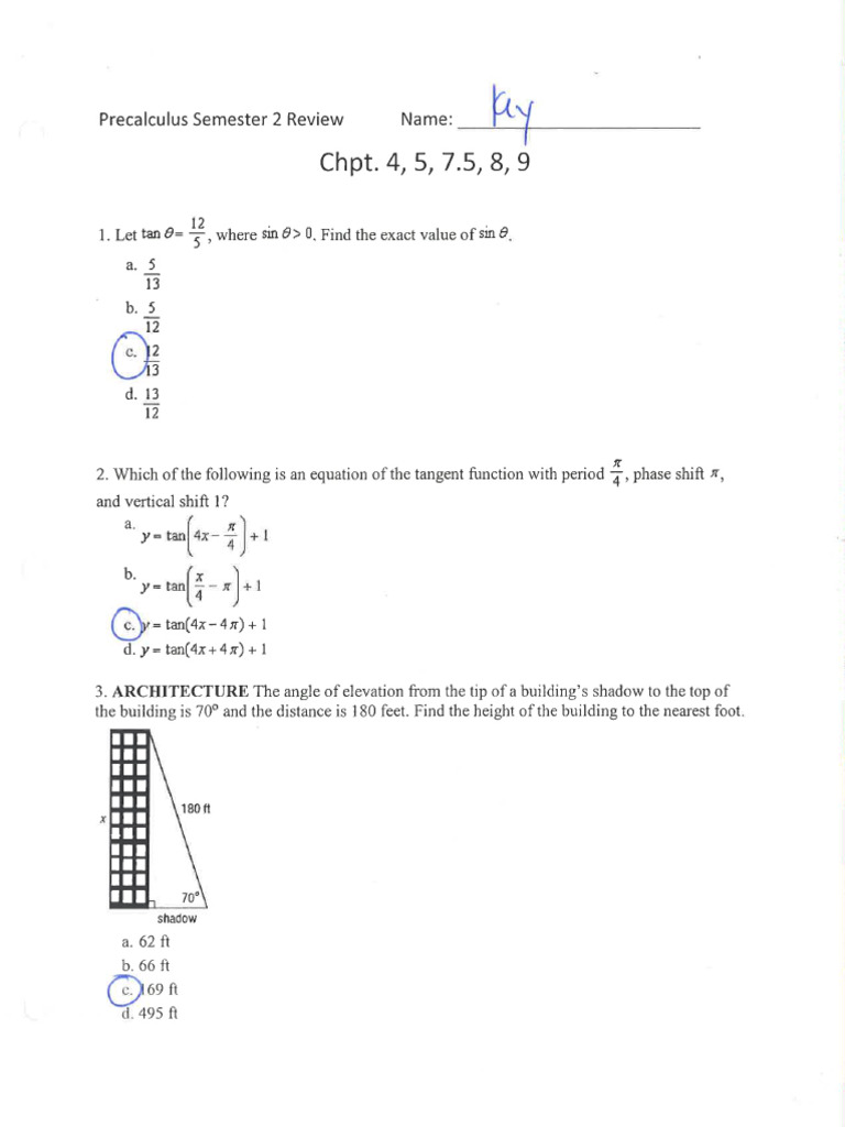 Semester 2 Review-Key | PDF