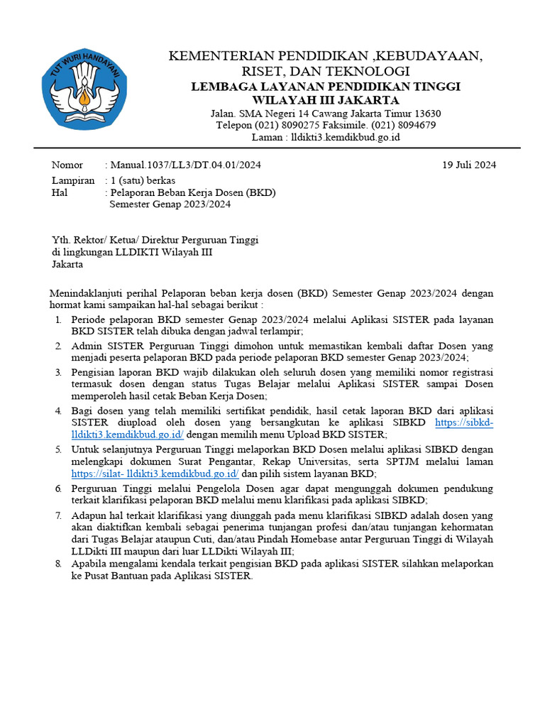 Pelaporan Beban Kerja Dosen BKD Genap 2023 2024 | PDF