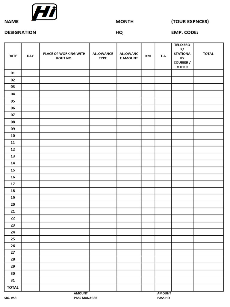Tour Exp Format | PDF