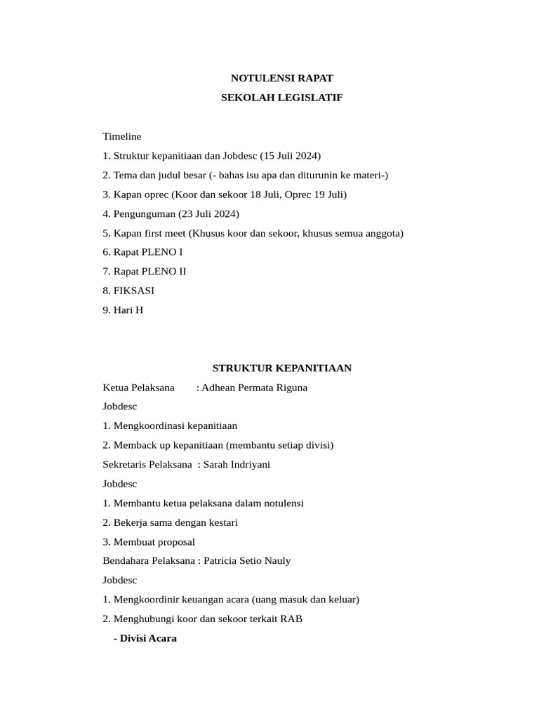 Notulensi Rapat 1 | PDF