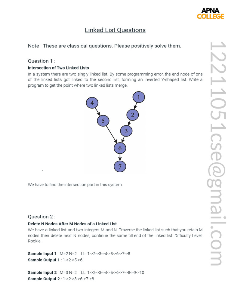 Linked List Questions | PDF