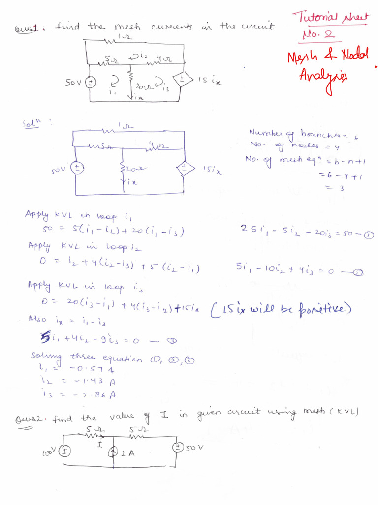 Tutorial 2 FEE - Mesh and Nodal Analysis | PDF