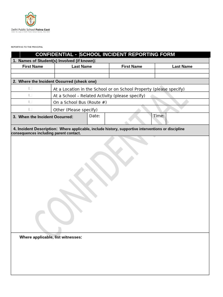 Safe School Incident Reporting Form Pdf