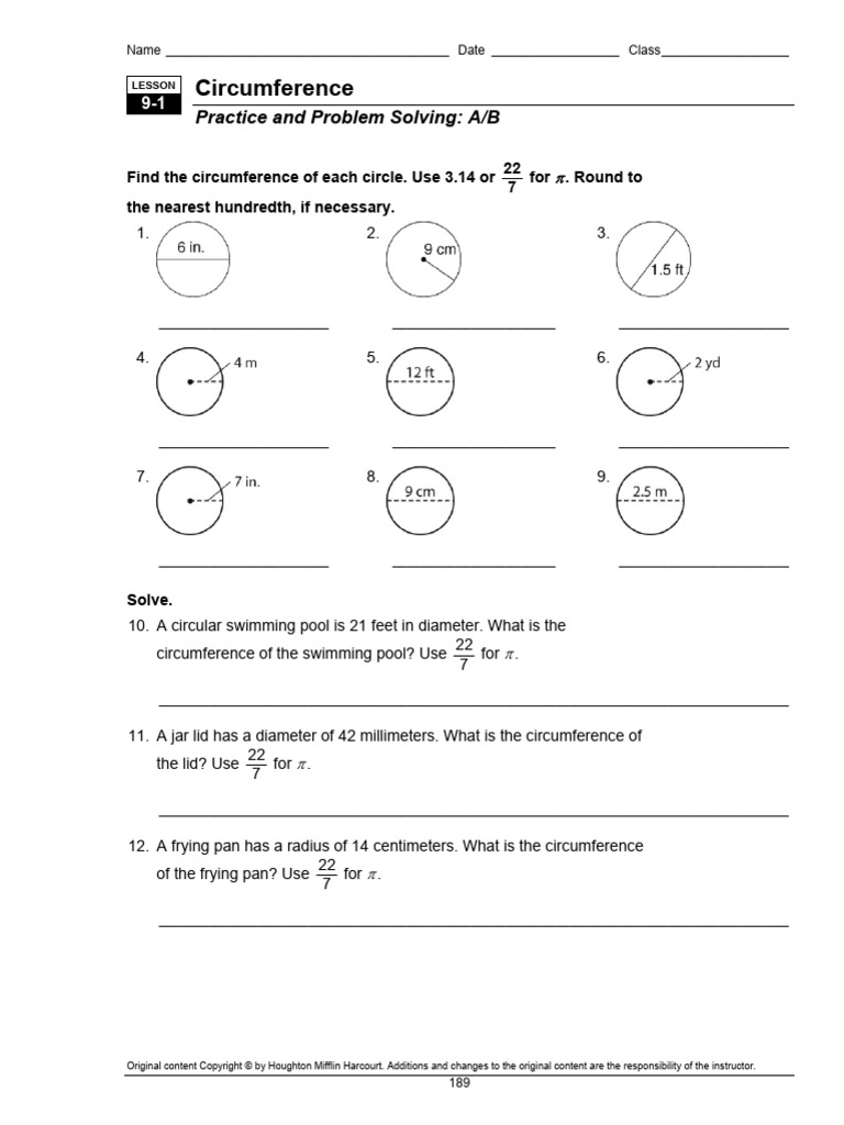 9.1 Circumference Worksheet | PDF | Circle | Euclidean Plane Geometry