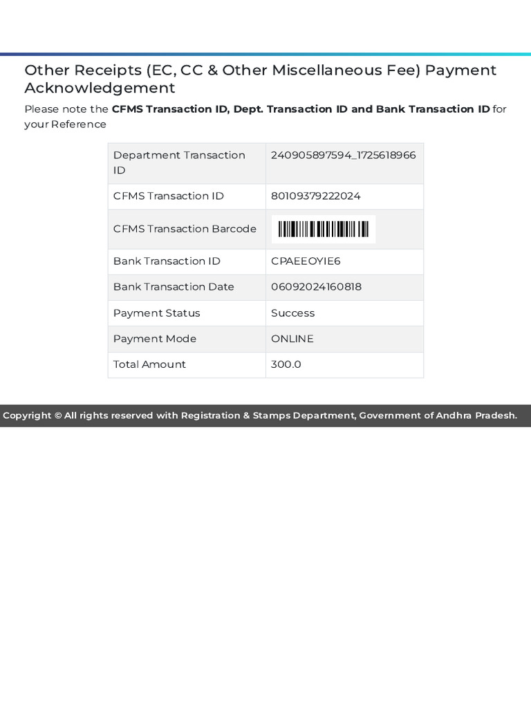 Registration - Ap.gov - in Igrs-Utility-Ms CfmsPaymentAckReceipt DFGV | PDF