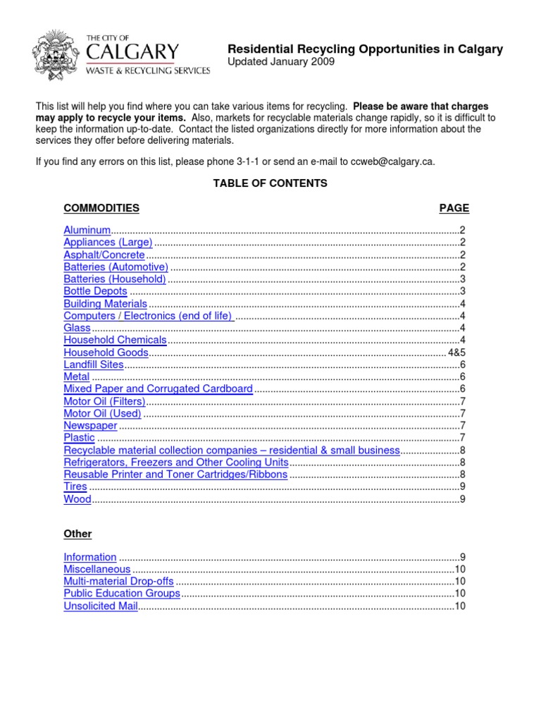 Residential Recycling Opportunities in Calgary: Commodities | PDF ...