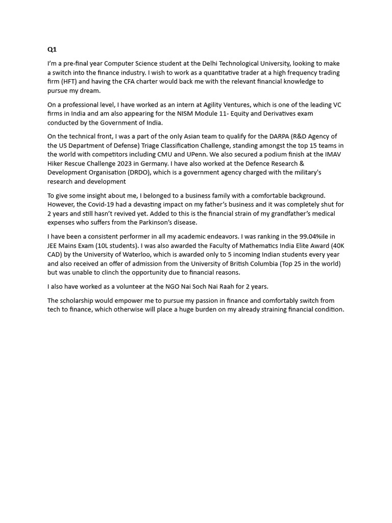 CFA Access Essay Draft 1 | PDF