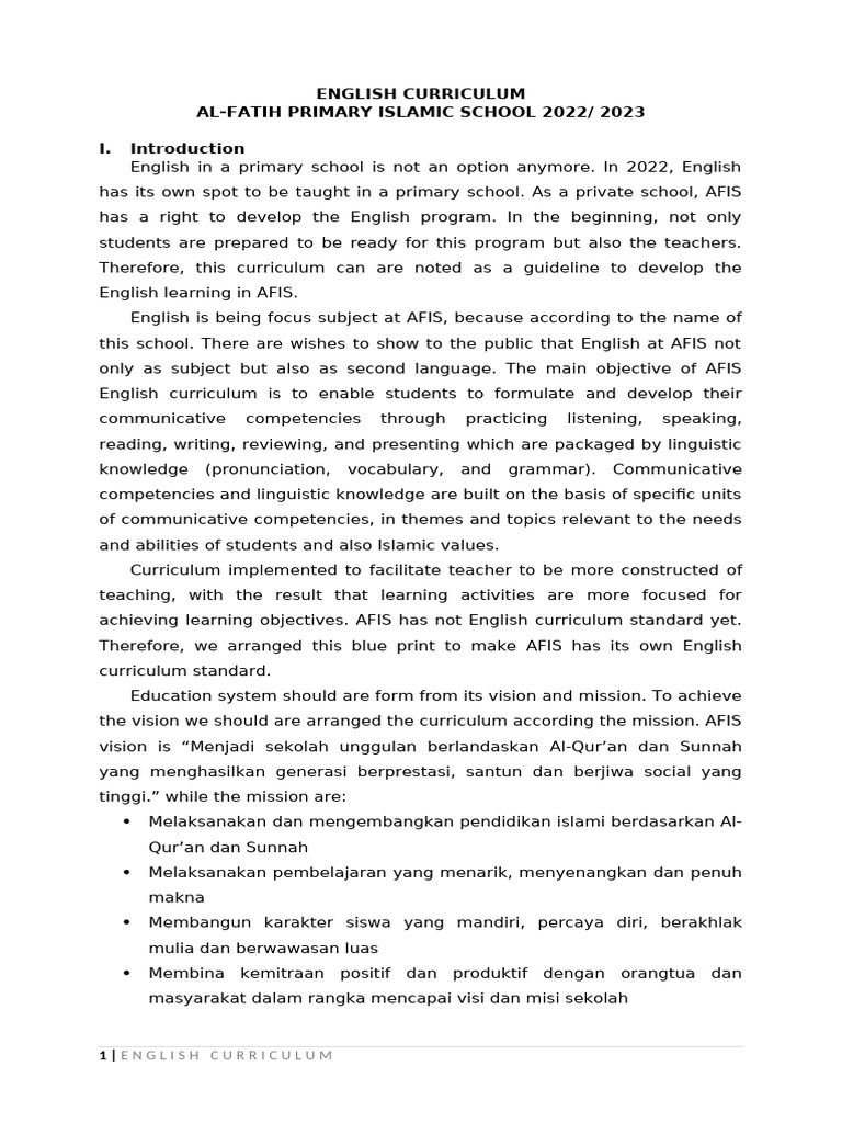 ENGLISH CURRICULUM | PDF