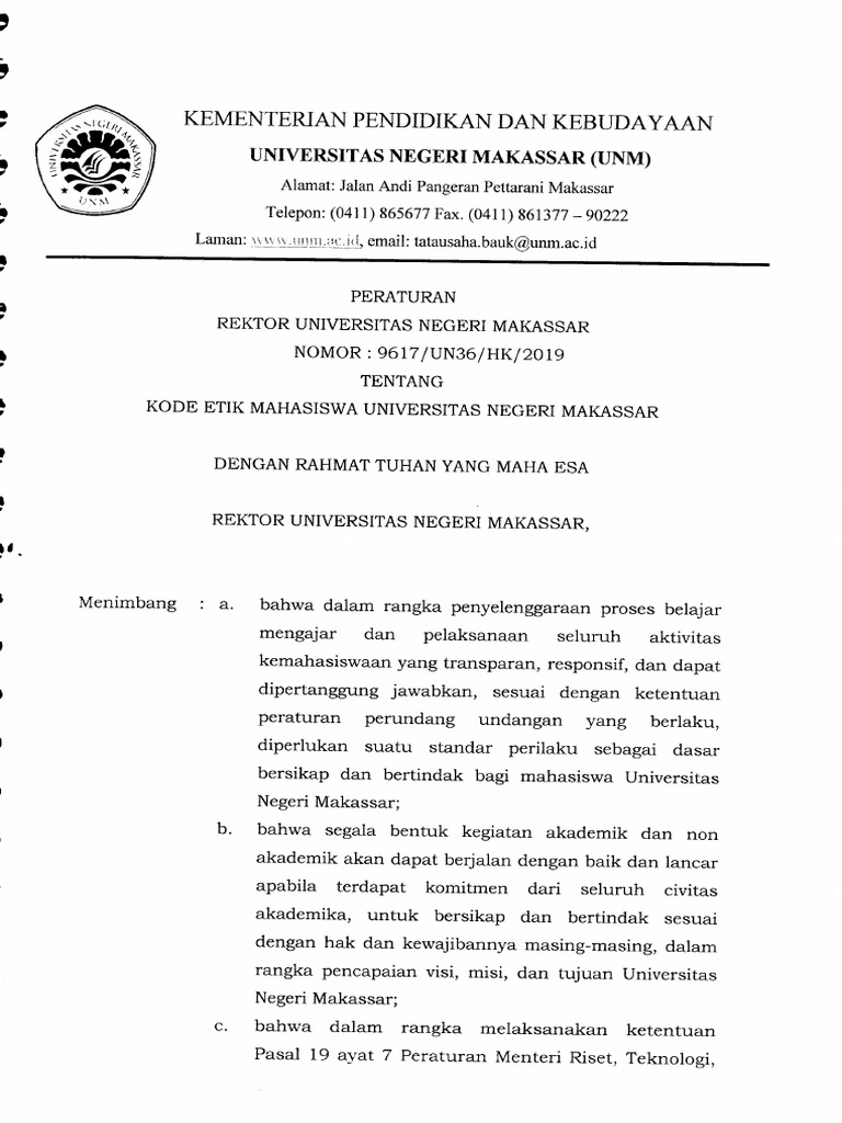 Kode Etik Mahasiswa 2019 | PDF