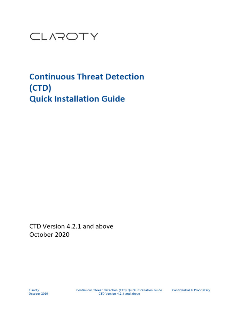 Claroty CTD v4.2.3 Quick Installation Guide Rev1 | PDF | Ip Address | Command Line Interface
