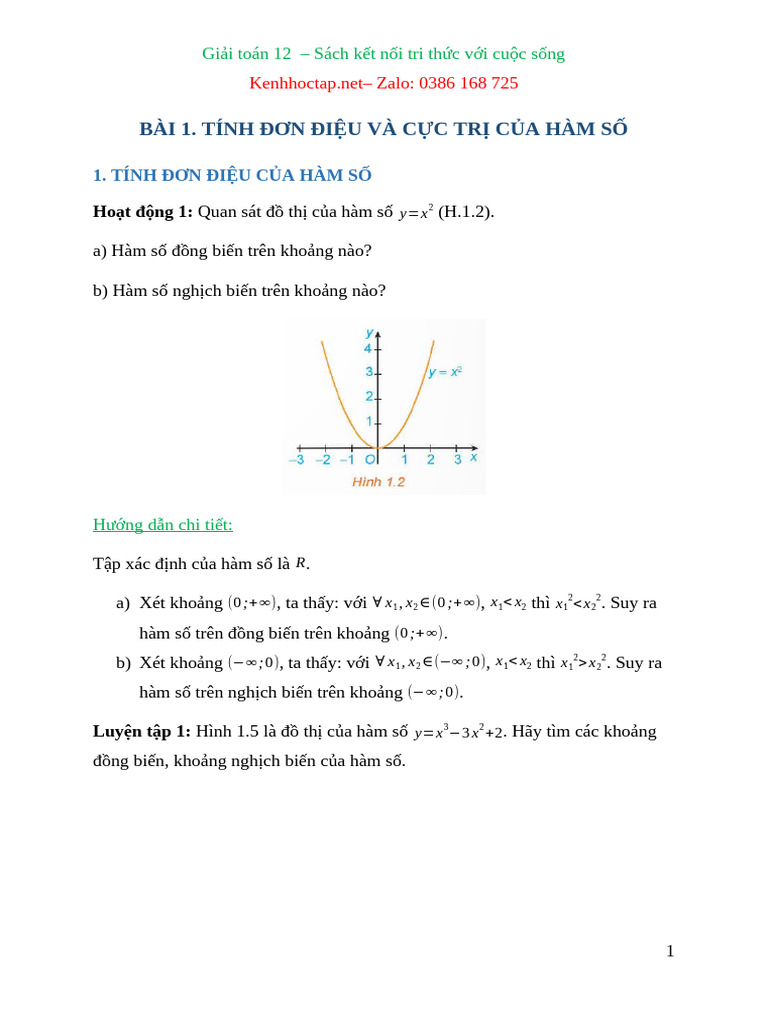 Bai 1. Tinh Don Dieu Va Cuc Tri Cua Ham So | PDF