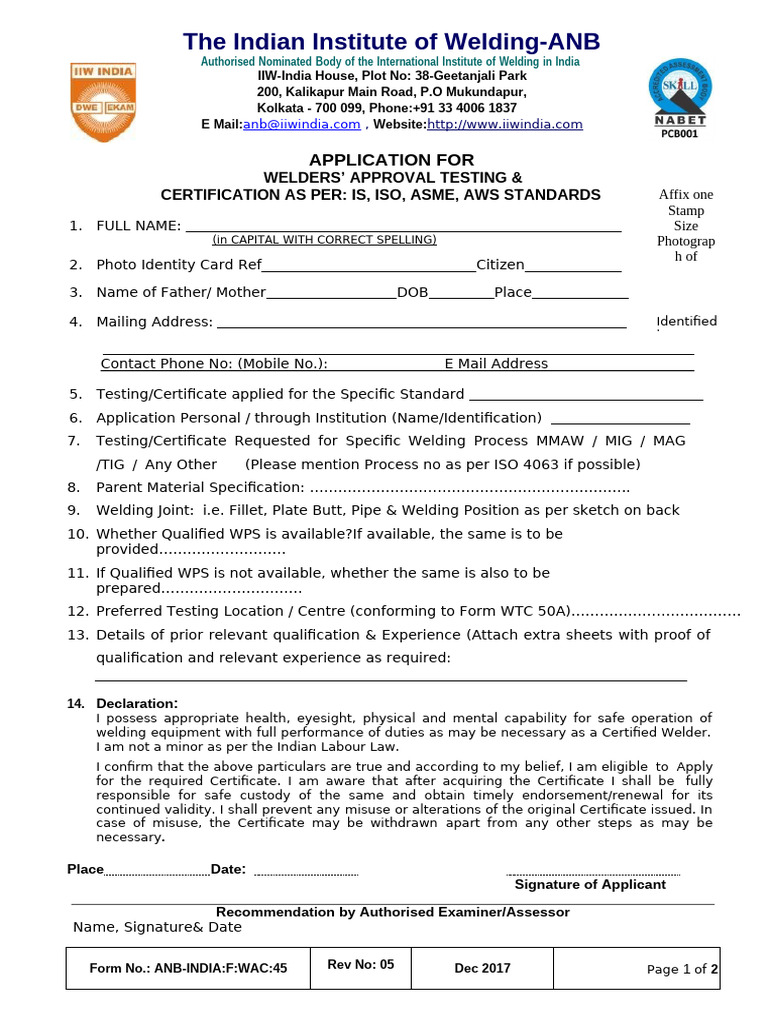 WELDING CERTIFICATE | PDF
