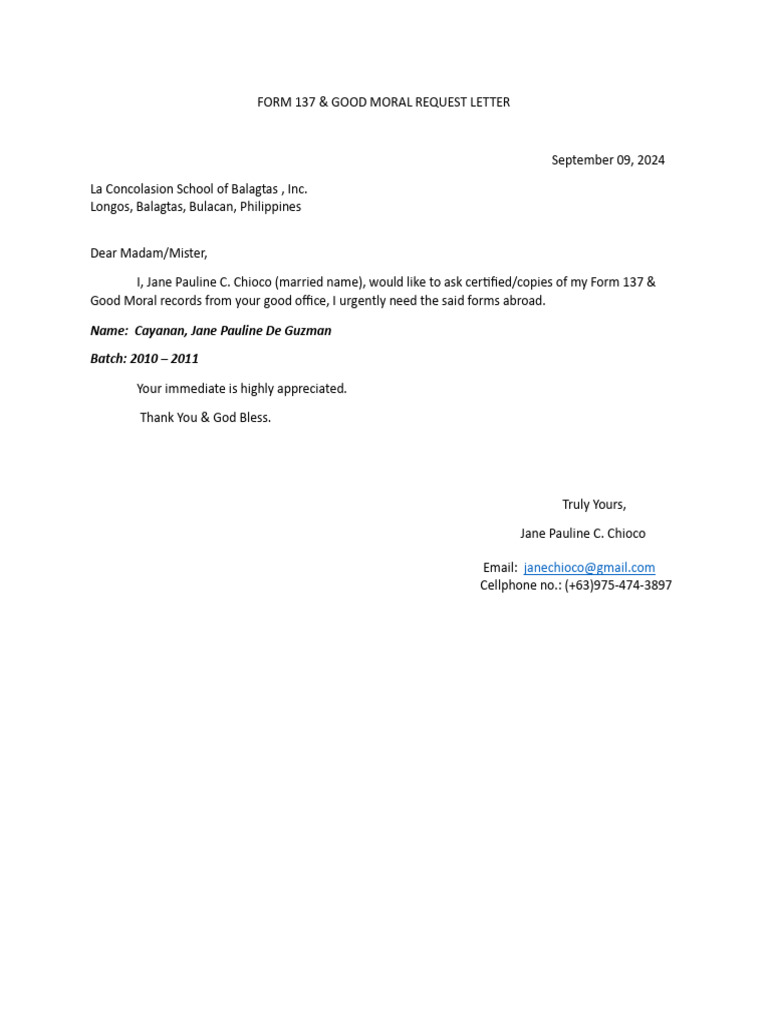 FORM 137 Letter | PDF