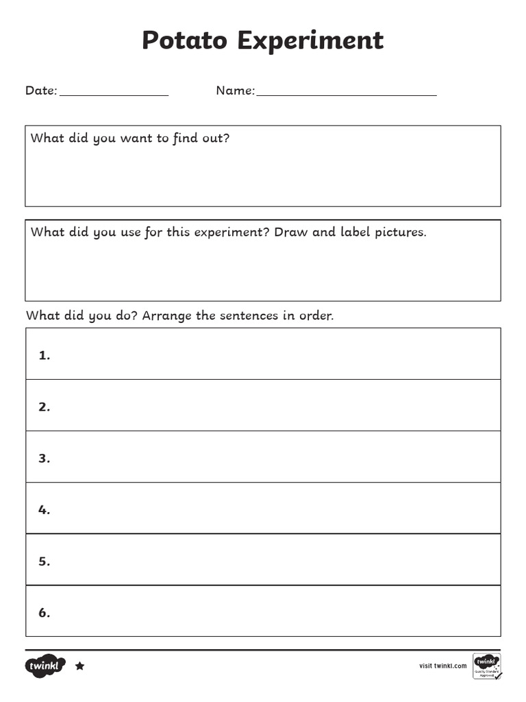 Potato Experiment Worksheet LA | PDF