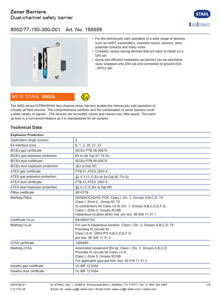 Ex Single Data Sheet Dual Channel Safety Barrier 9002 77 150 300 001 ...