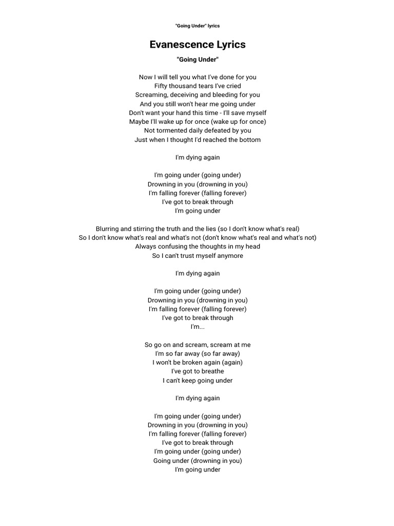 Evanescence - Going Under Lyrics | PDF