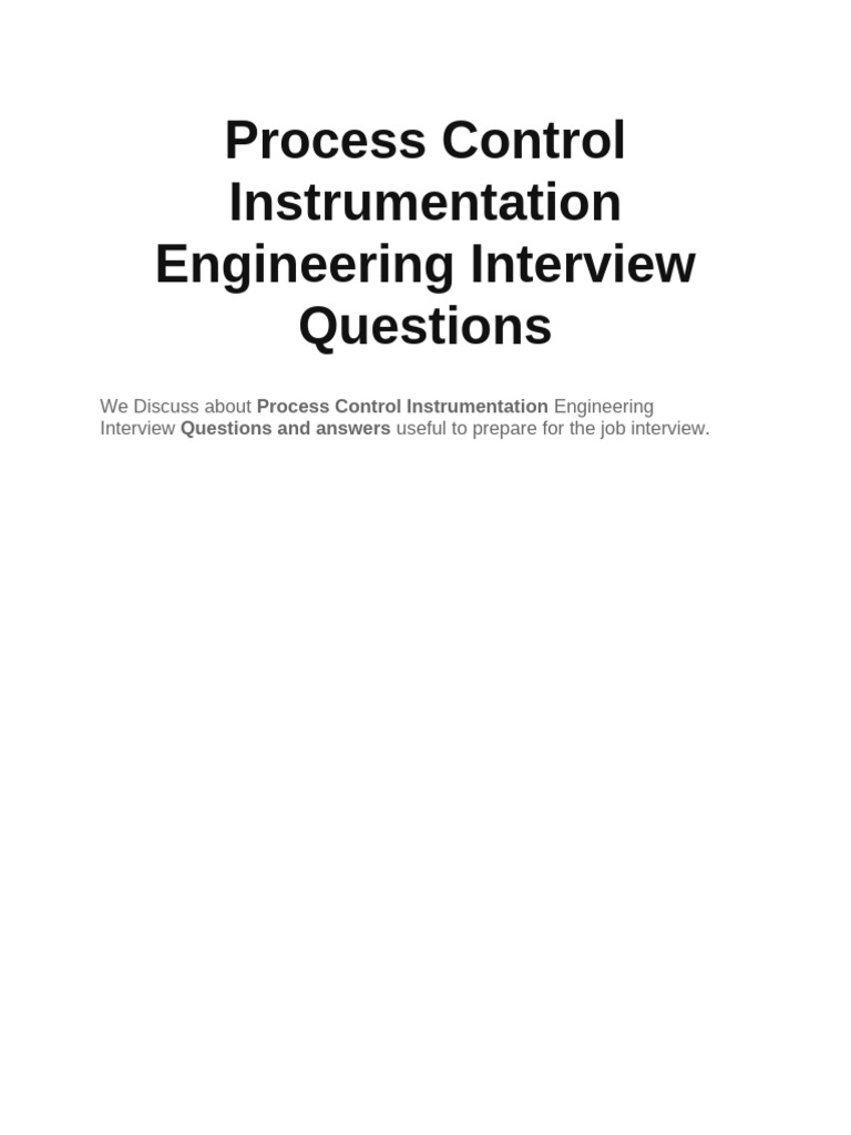 Process Control Instrumentation Engineering Interview Questions | PDF