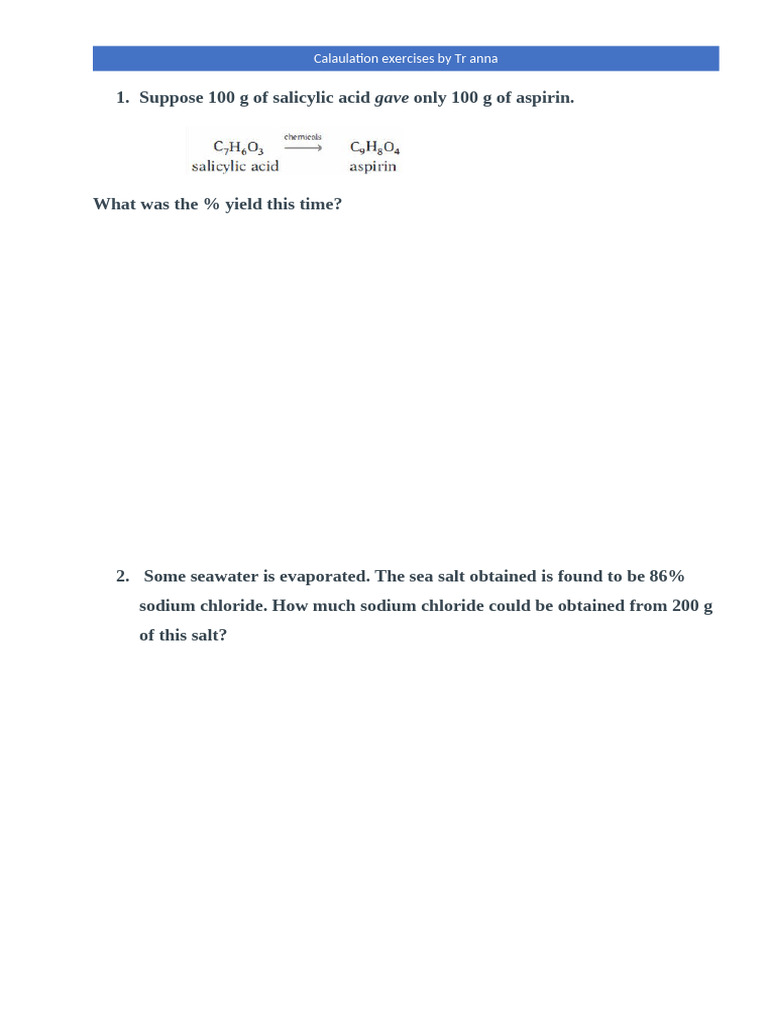 Calculation Exercises Bytr ANNA | PDF