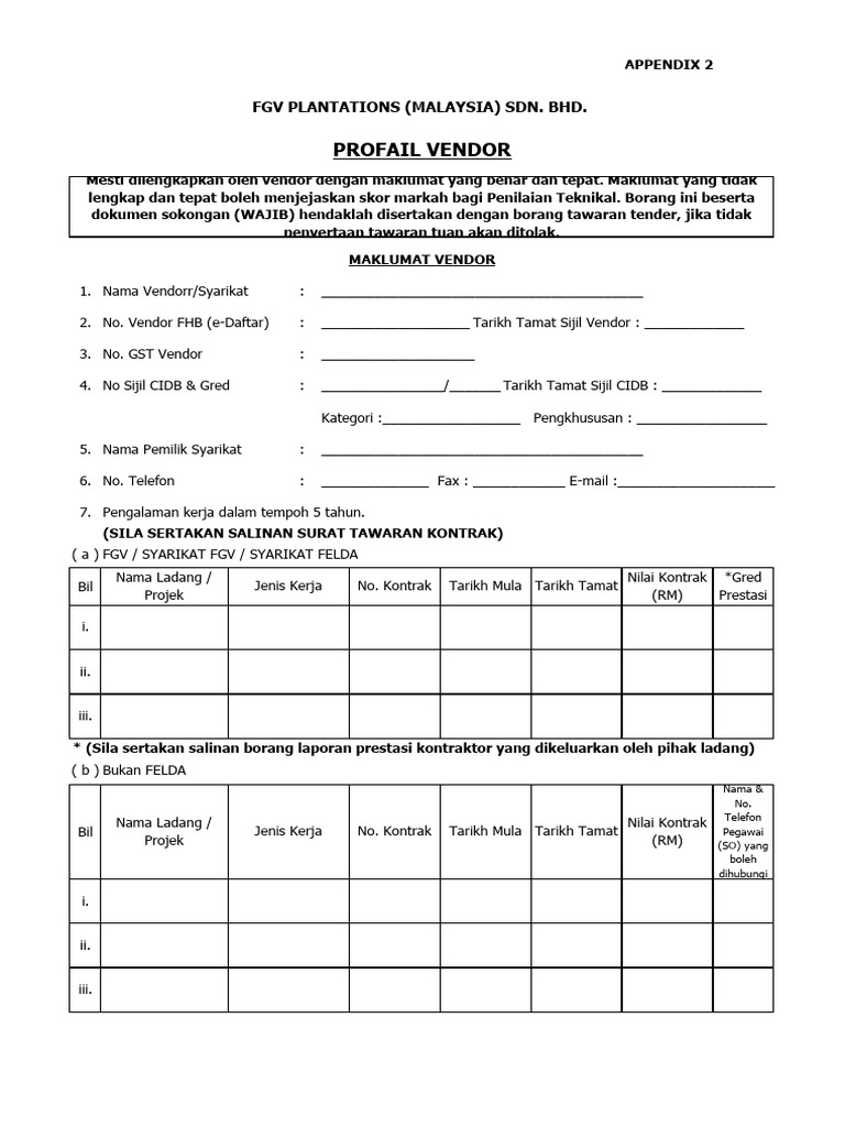 H - Lampiran 8 - Profail Kontraktor - Compulsory | PDF