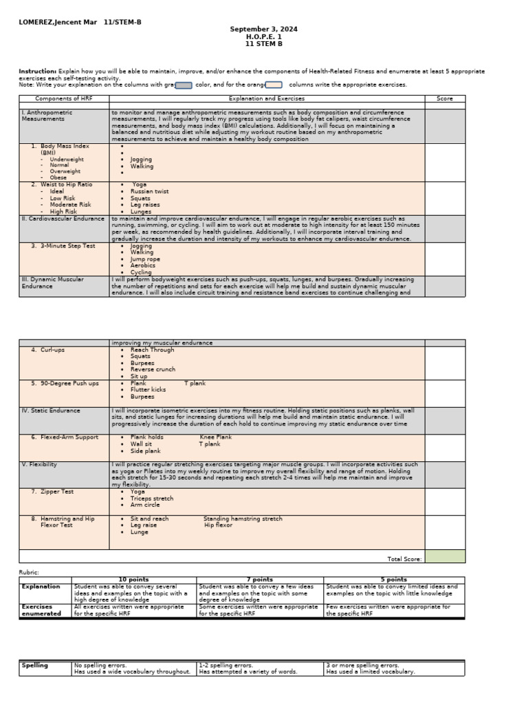 PE 1 Sept 3 2024 11 STEM B | PDF