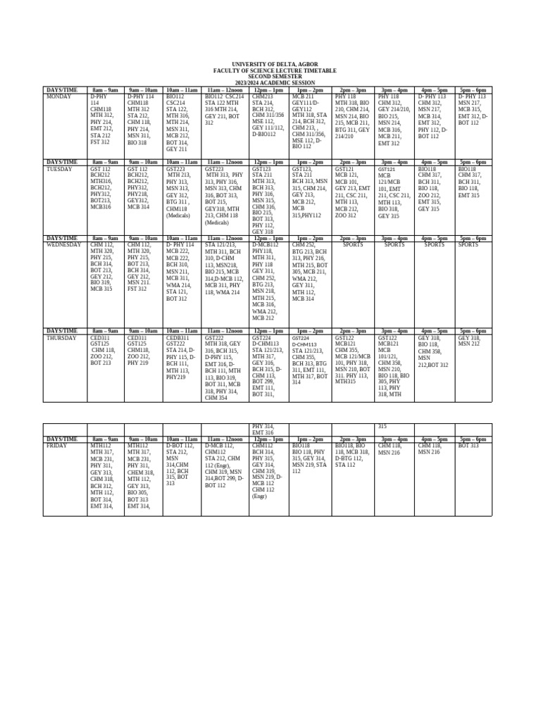 Updated Second Semester Lecture Time Table Fos | PDF
