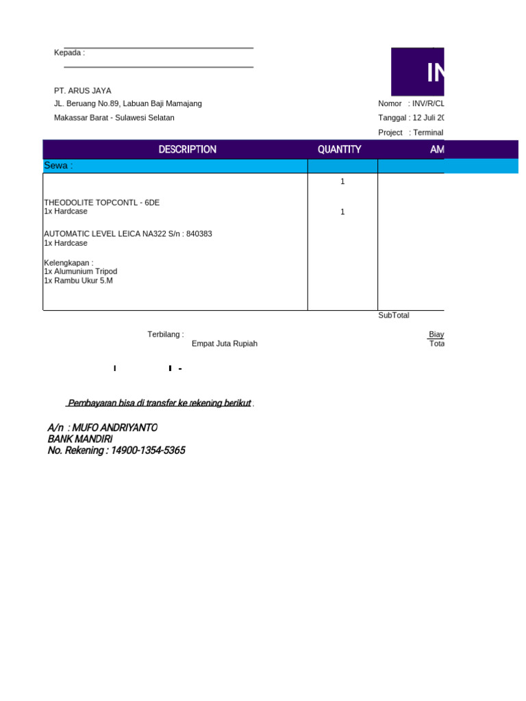 Invoice Rental Alat | PDF
