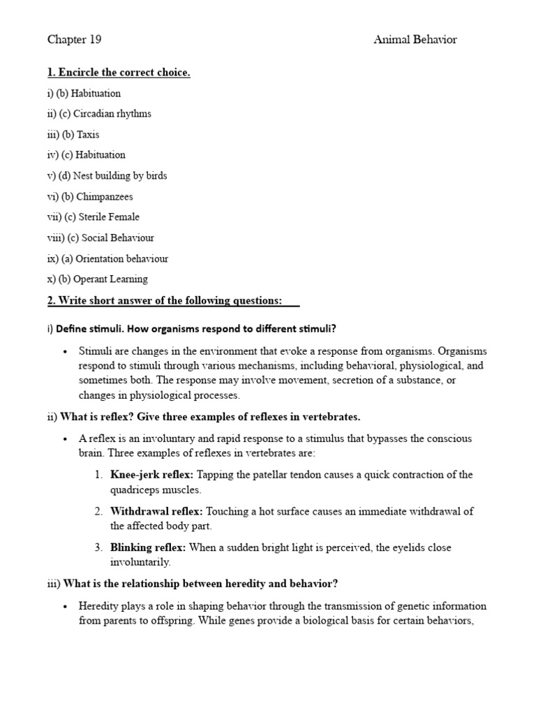 Chapter 19 Animal Behaviour | PDF