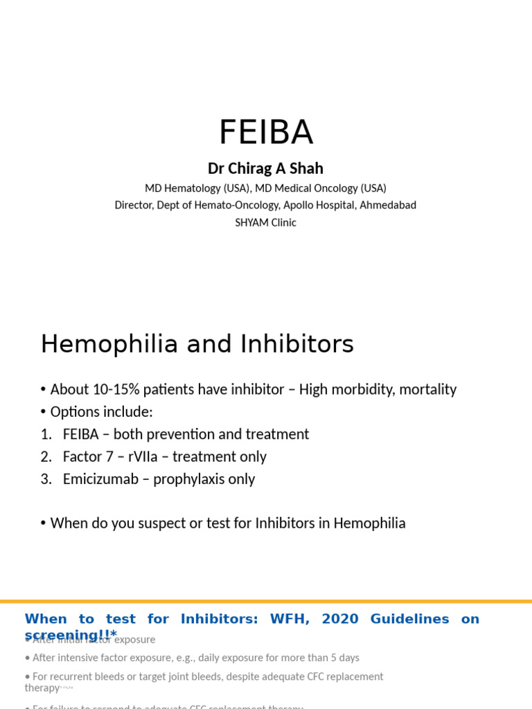 FEIBA Role in Hemophilia | PDF