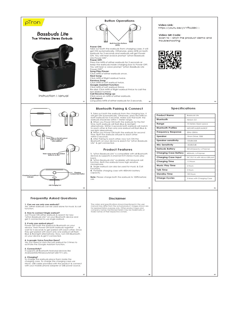 Bassbuds Lite TWS - Manual Compressed | PDF