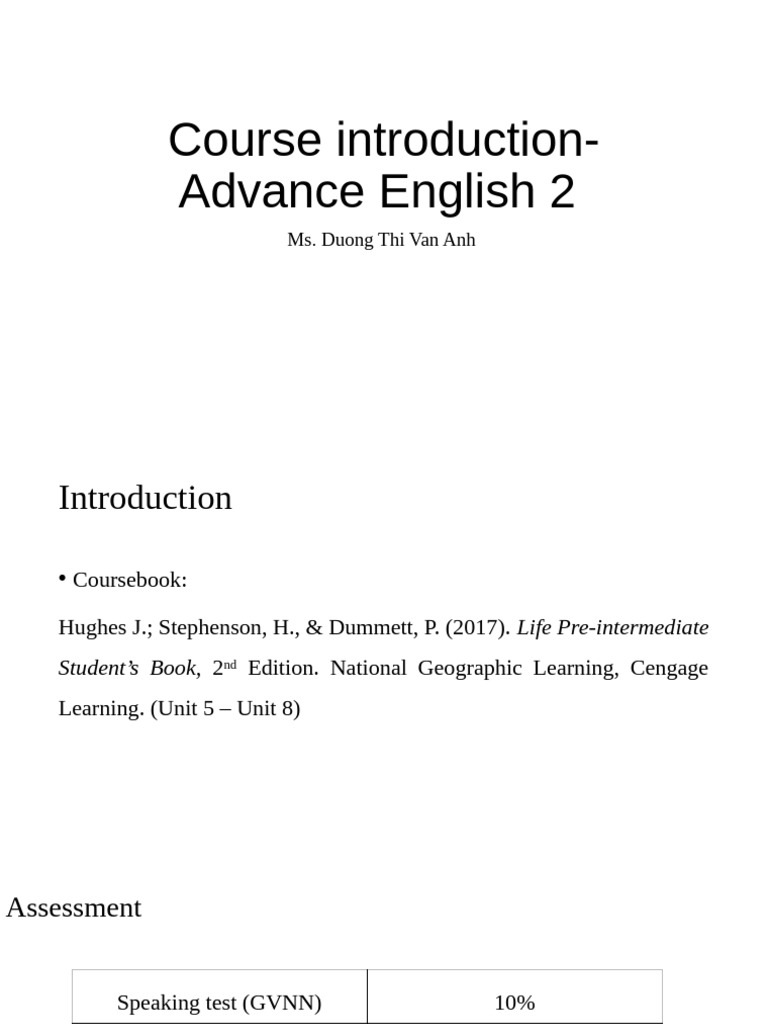 Course Introduction - Advance English 2 - ML7203 | PDF