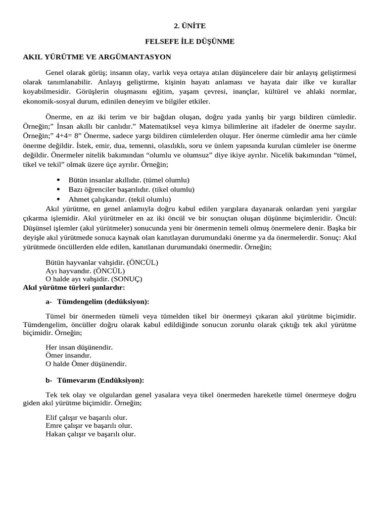10.sinif Felsefe 2. Unite Felsefe Ile Dusunme Ders Notlari | PDF