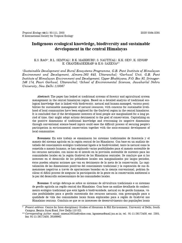Indigenous Ecological Knowledge Biodiver | PDF