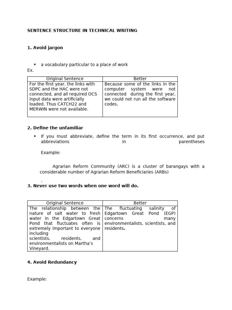 Sentence Structure in Technical Writing | PDF